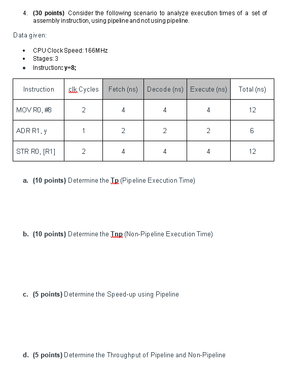 Solved 4. (30 points) Consider the following scenario to | Chegg.com