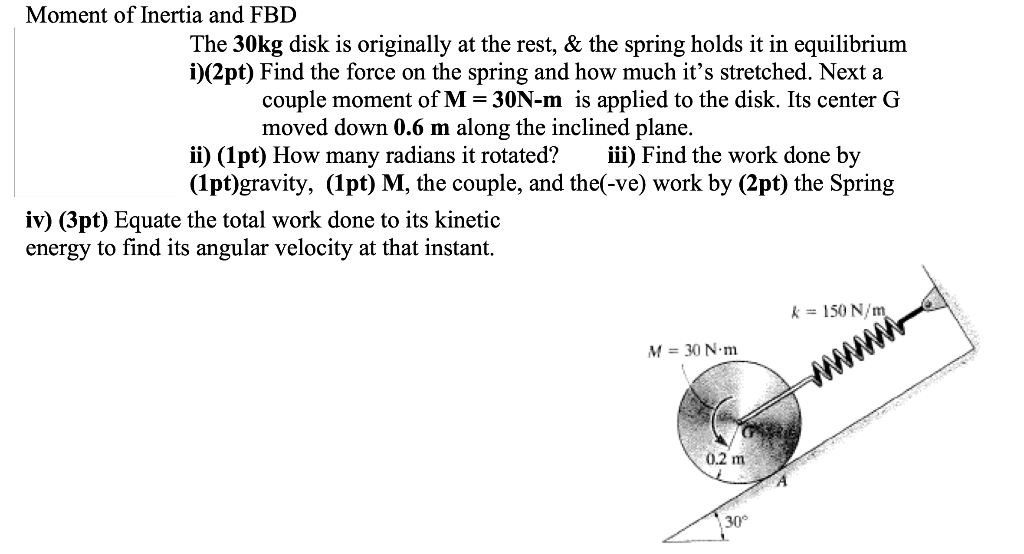 Solved Moment of Inertia and FBD The 30kg disk is originally | Chegg.com