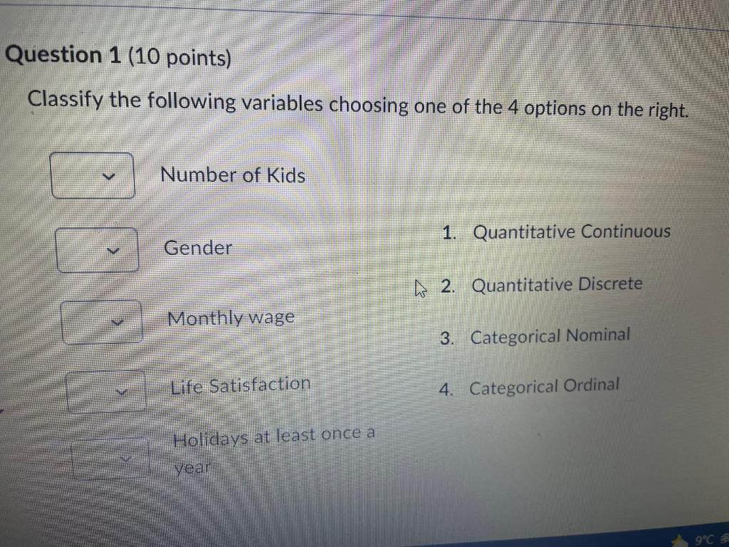 Solved Sheet 1: Table1 Question 1 (10 points) Classify the | Chegg.com