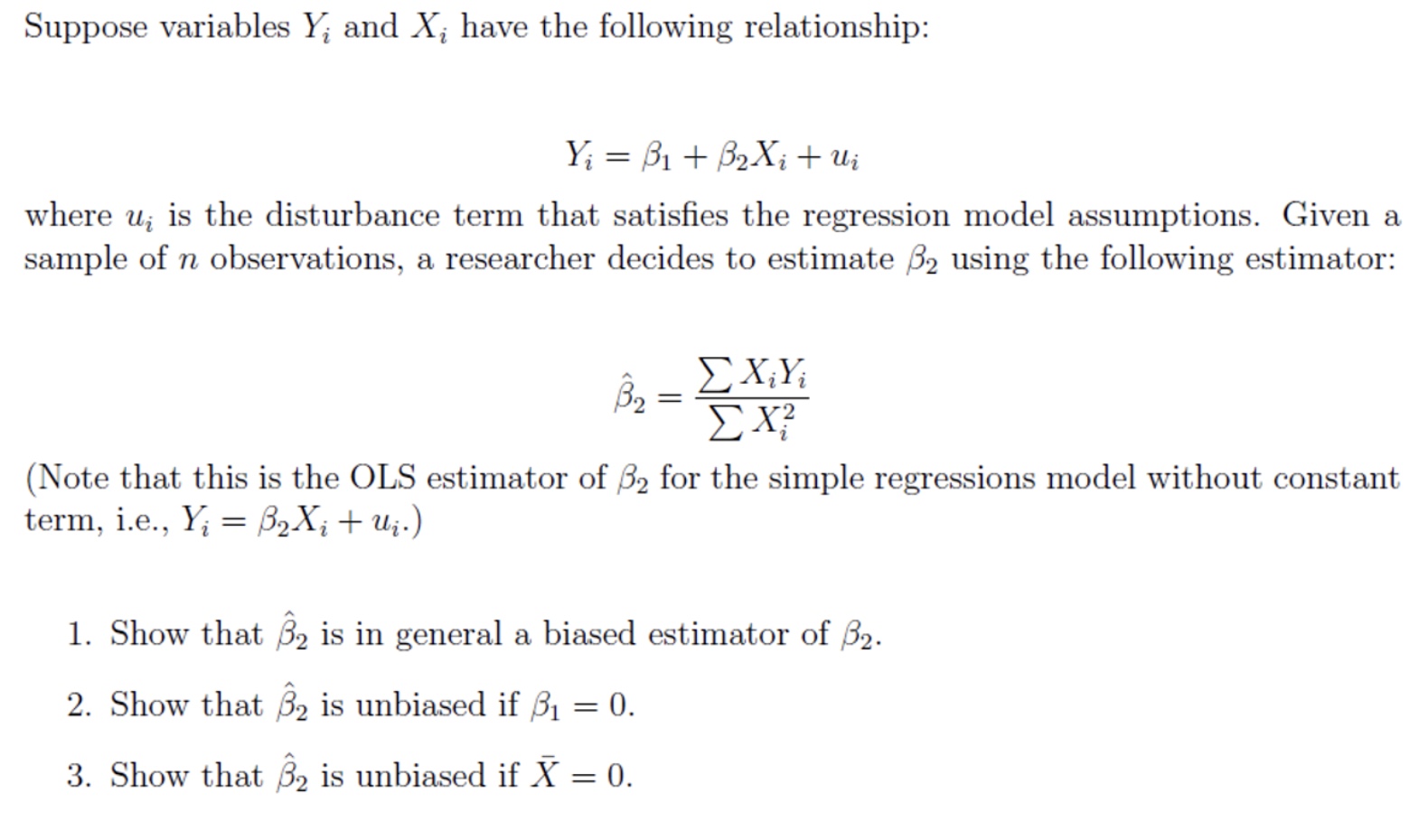 Solved Suppose variables Yi and Xi have the following | Chegg.com