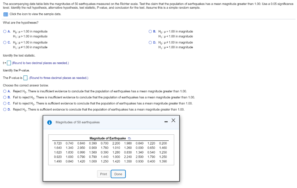 Solved The accompanying data table lists the magnitudes of | Chegg.com