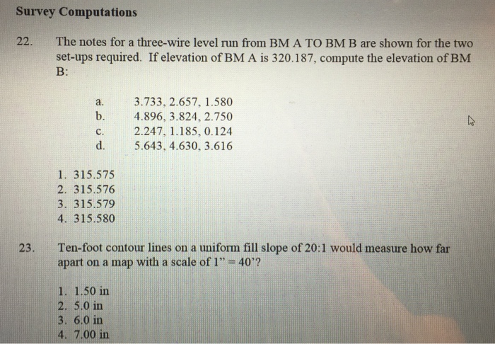 Solved Survey Computations The notes for a three-wire level | Chegg.com
