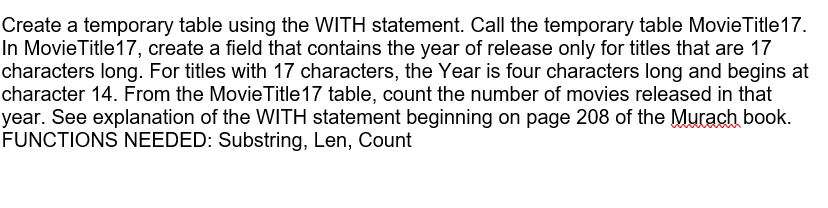 Solved Use SQL and implement a query for the | Chegg.com