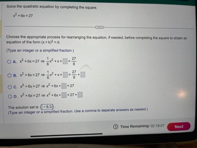 Solved Solve the quadratic equation by completing the | Chegg.com