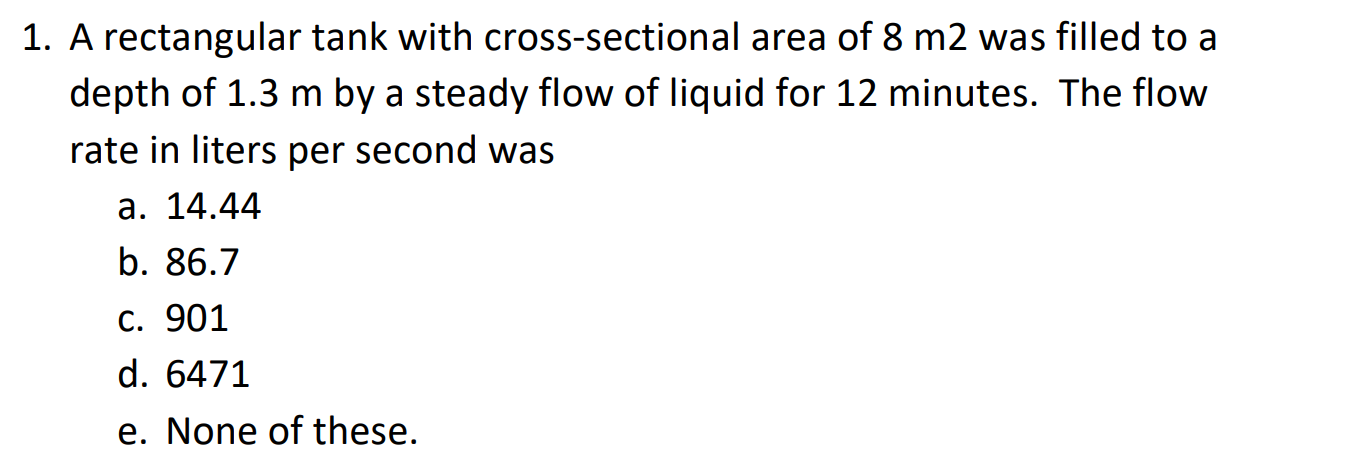 Solved 1. A rectangular tank with cross-sectional area of 8 | Chegg.com