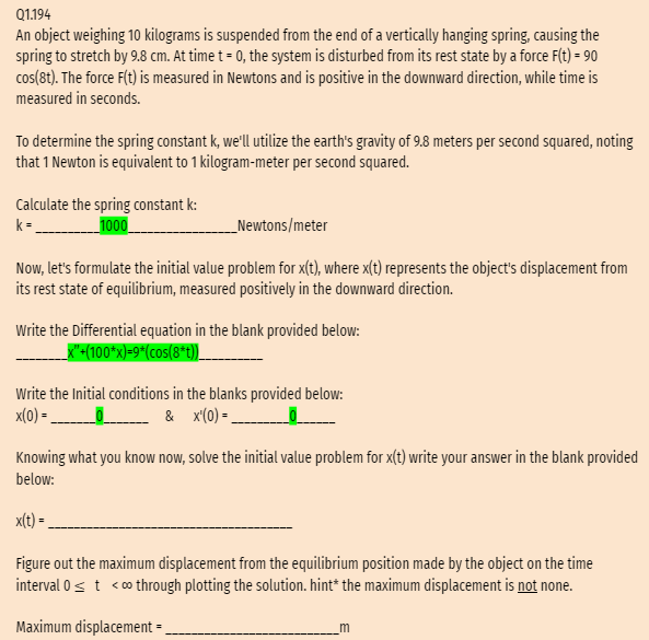 Solved Q1.194 An object weighing 10 kilograms is suspended | Chegg.com