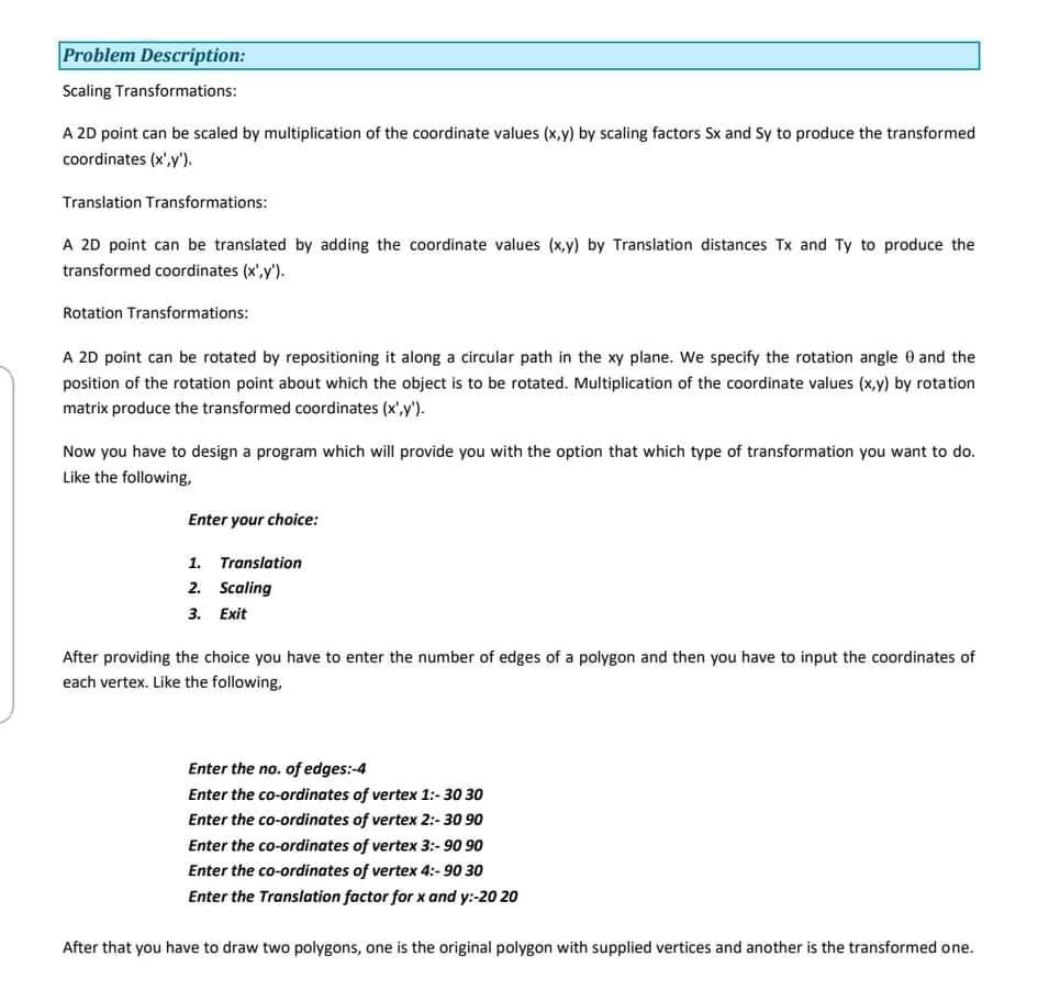 Problem Description: Scaling Transformations: A 2D | Chegg.com
