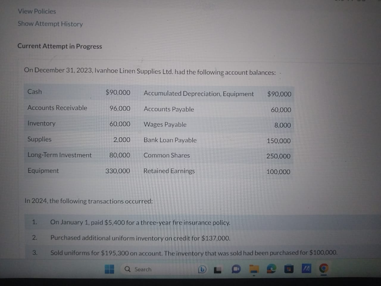Solved Enter the beginning balances from 2023, post the 2024 | Chegg.com
