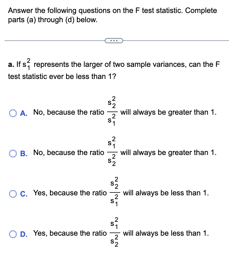 Solved Answer the following questions on the F test | Chegg.com