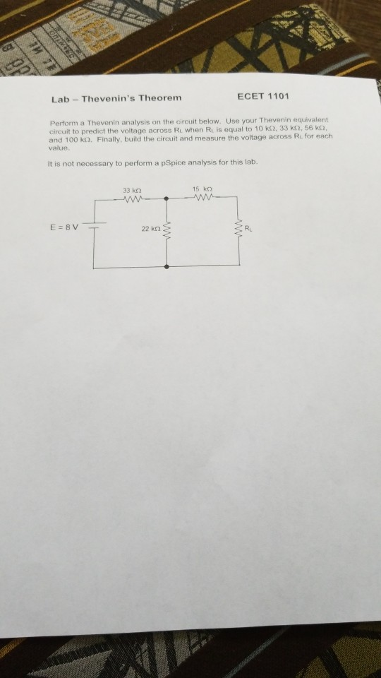 Solved Lab - Thevenin's Theorem ECET 1101 Perform a Thevenin | Chegg.com
