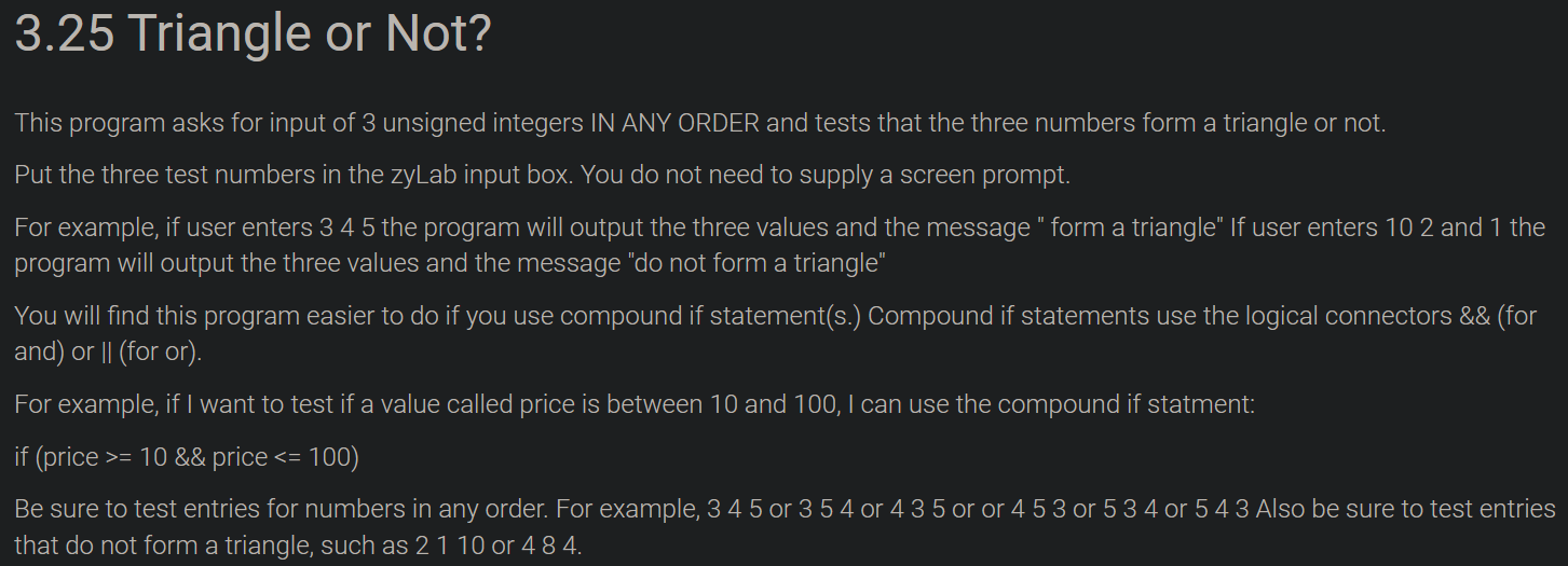 Solved 3.25 Triangle or Not? This program asks for input of | Chegg.com