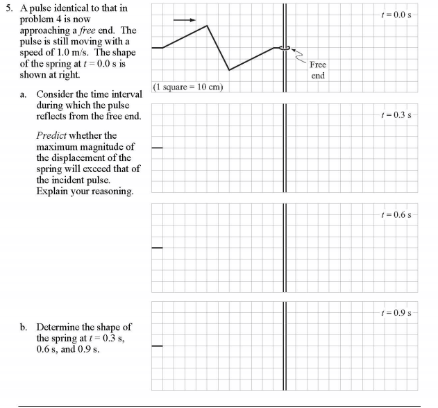 Solved 1=0.0 s Fixed end 4. A pulse with a speed of 1.0 m/s | Chegg.com