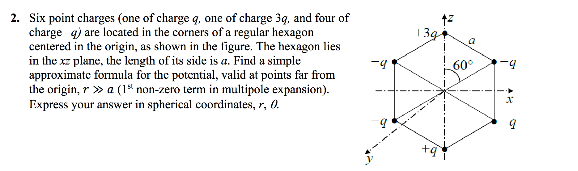 Solved 2. Six point charges (one of charge q, one of charge | Chegg.com