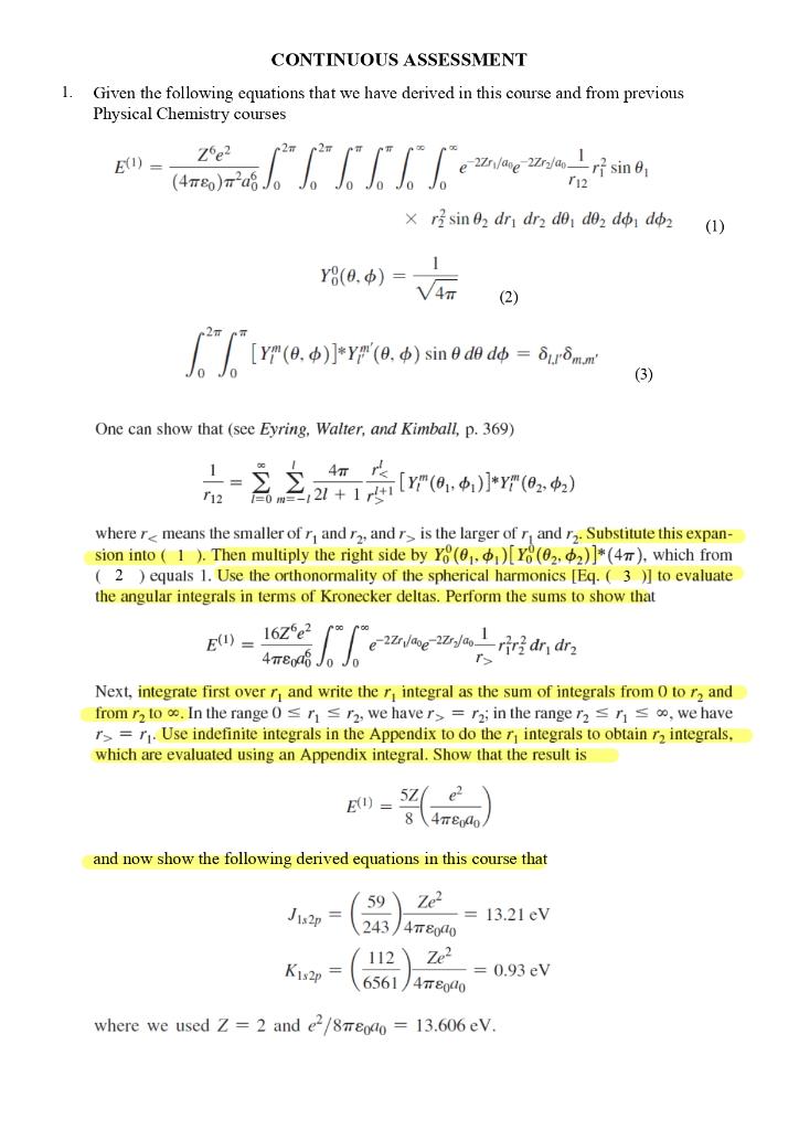 Solved CONTINUOUS ASSESSMENT 1. Given the following | Chegg.com