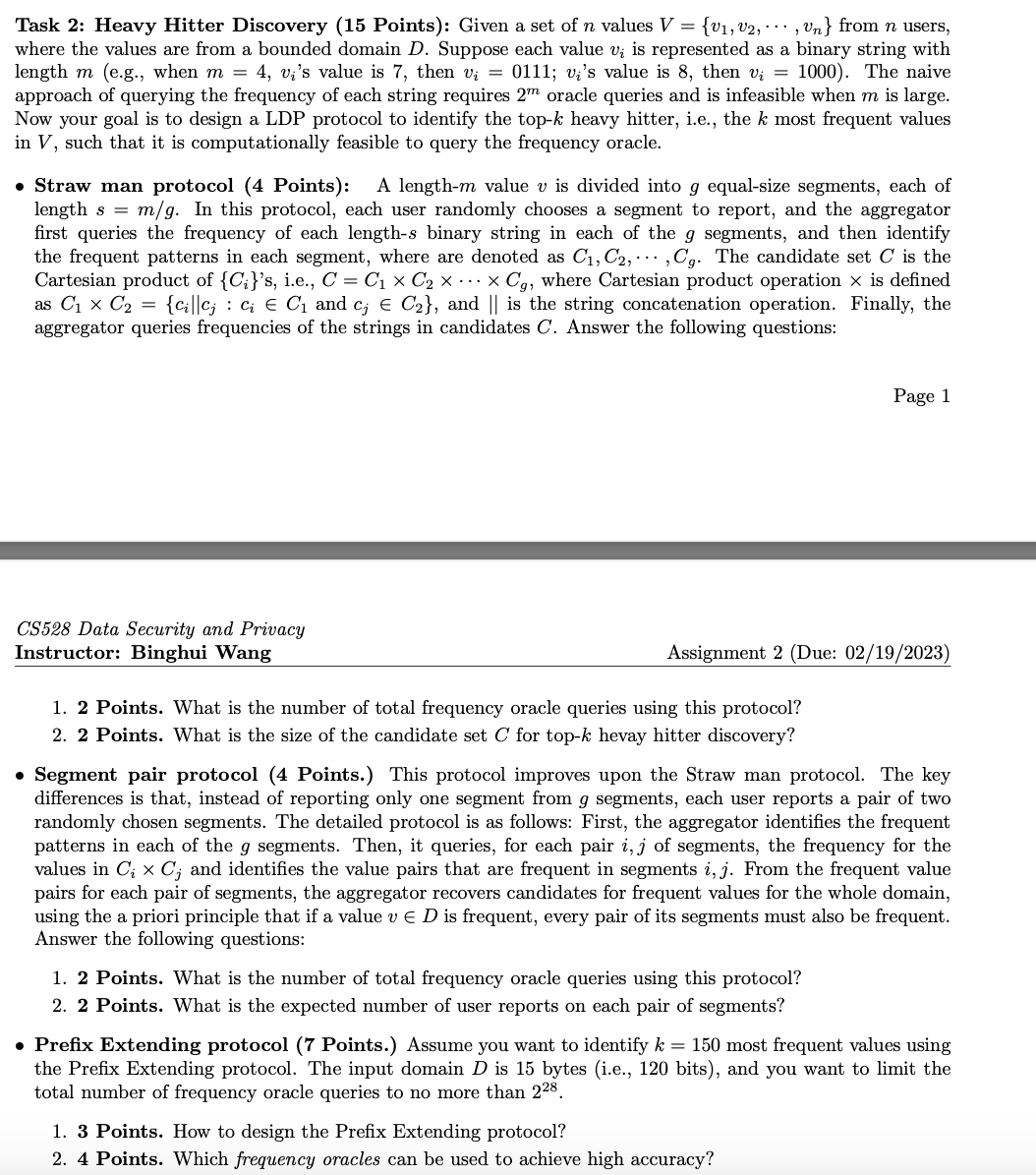 Solved Task 2: Heavy Hitter Discovery (15 Points): Given a | Chegg.com