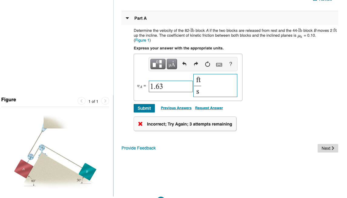 Solved Part A Determine the velocity of the 82-lb block A if | Chegg.com
