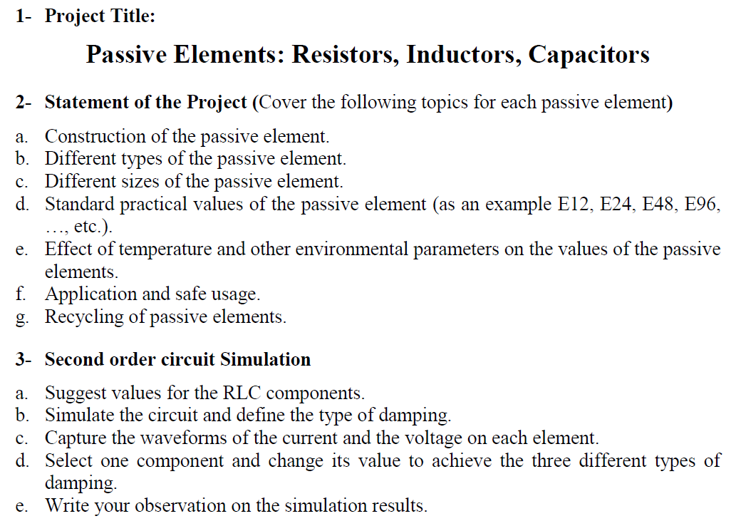 Solved 1- Project Title: Passive Elements: Resistors, | Chegg.com