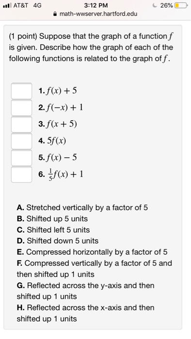 Solved AT&T 4G с 26% 3:12 PM math-wwserver.hartford.edu (1 | Chegg.com