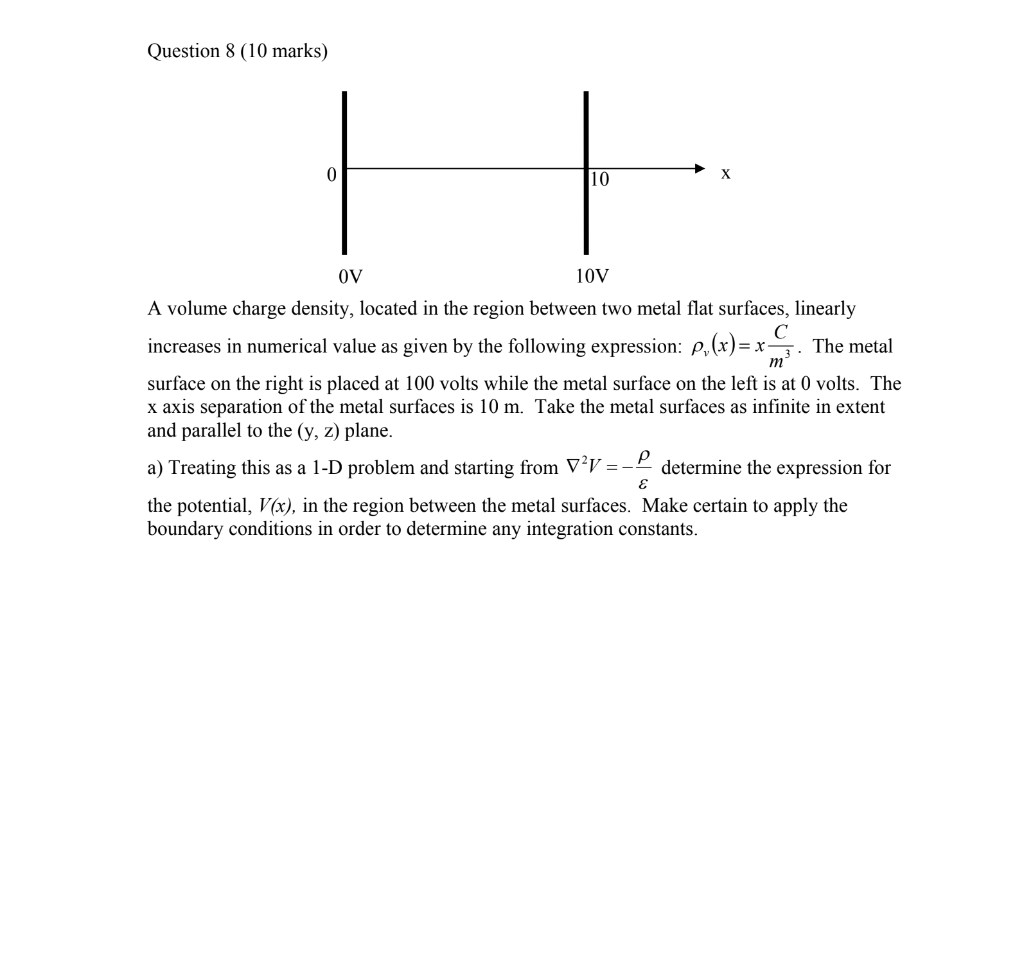 Solved Question 8 (10 marks) A volume charge density, | Chegg.com