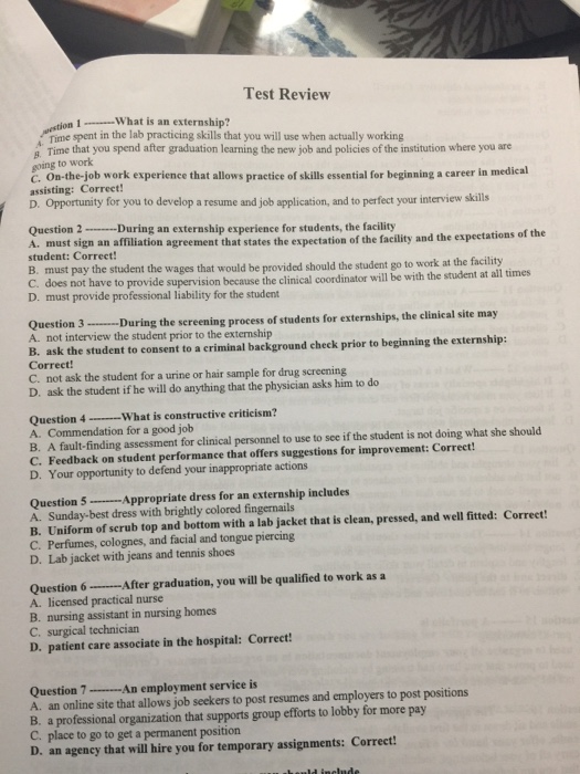 Solved Test Review 1-... what is an externship? Time spent | Chegg.com