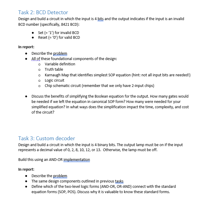 Task 2: BCD Detector Design and build a circuit in | Chegg.com