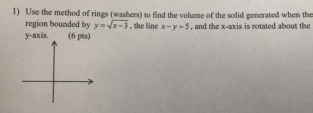 Solved 1) Use the method of rings (washers) to find the | Chegg.com