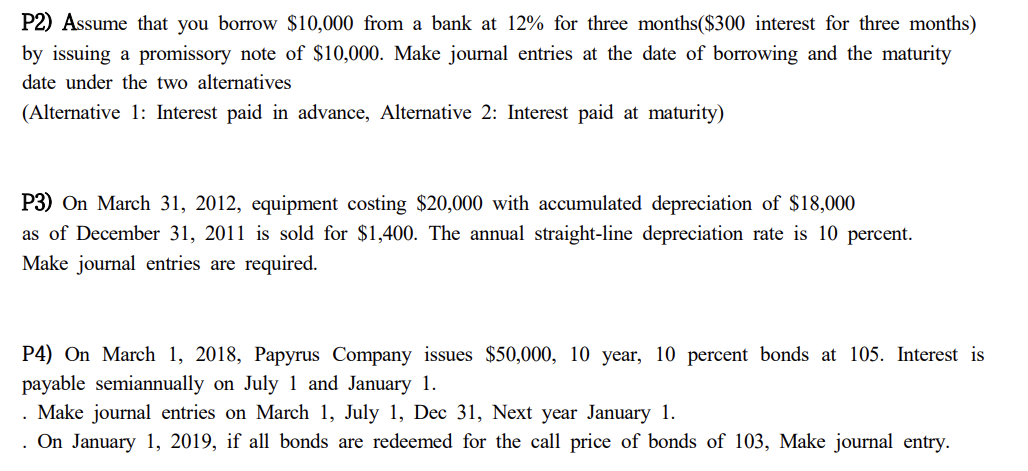Solved P2) Assume that you borrow $10,000 from a bank at 12% | Chegg.com