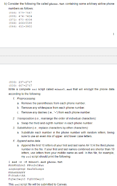 Solved b) Consider the following file called phone.txt | Chegg.com