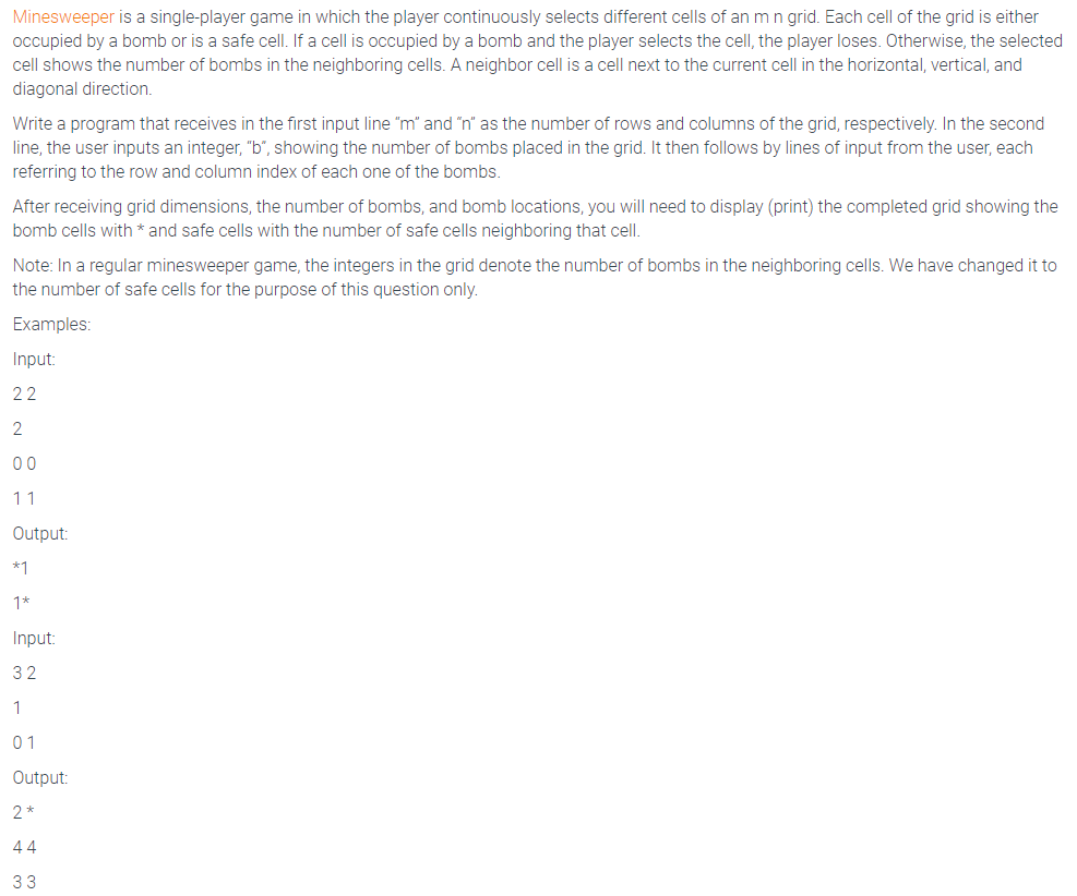 Minesweeper is a single-player game in which the | Chegg.com