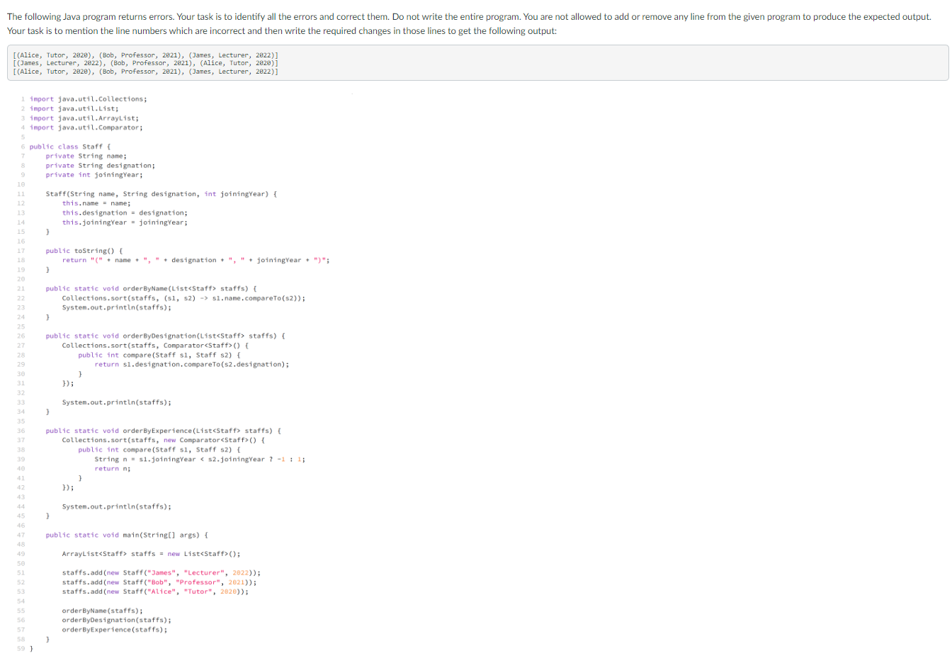 Solved Your task is to mention the line numbers which are | Chegg.com
