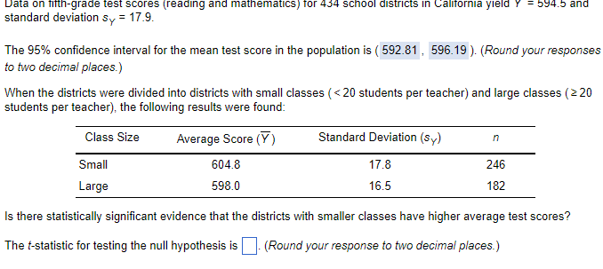 Solved Data on titth-grade test scores (reading and | Chegg.com