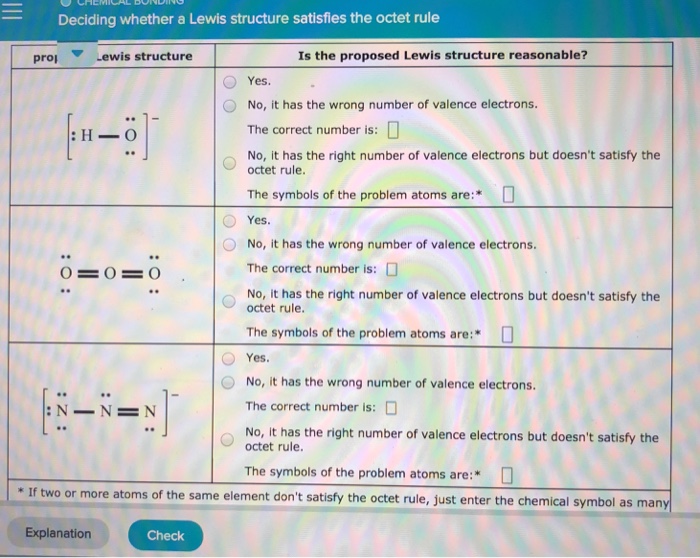 Solved Deciding whether a Lewis structure satisfies the | Chegg.com