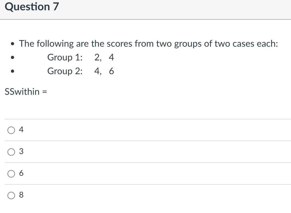 Solved - The following are the scores from two groups of two | Chegg.com