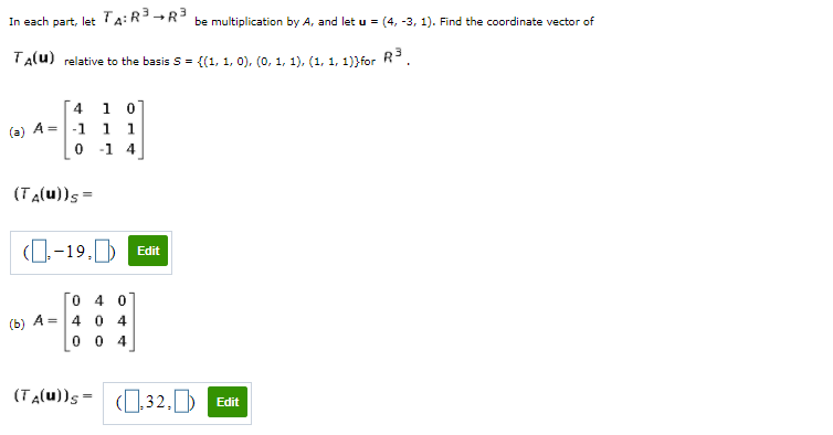 Solved In each part, let TAR-R3 be multiplication by A, and | Chegg.com