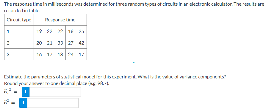 Solved The response time in milliseconds was determined for | Chegg.com