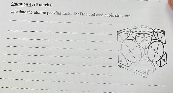 Solved Question 4: (5 marks) calculate the atomic packing | Chegg.com