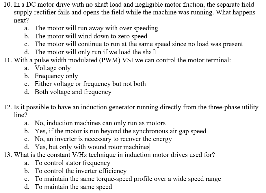 Solved 10. In a DC motor drive with no shaft load and | Chegg.com