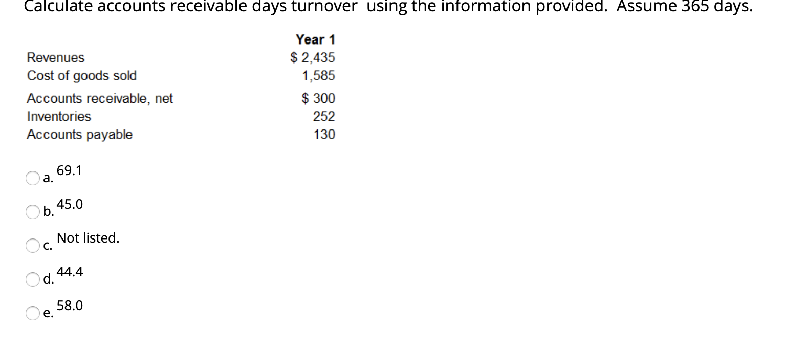 Solved Calculate accounts receivable days turnover using the | Chegg.com