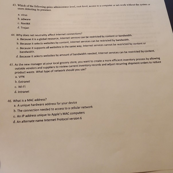 Solved He following gains administrator-level root level, | Chegg.com