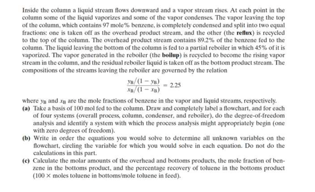 Solved Inside the column a liquid stream flows downward and | Chegg.com