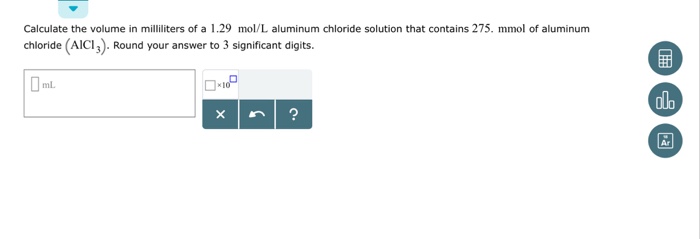 Solved Calculate the volume in milliliters of a 1.29 mol/L | Chegg.com