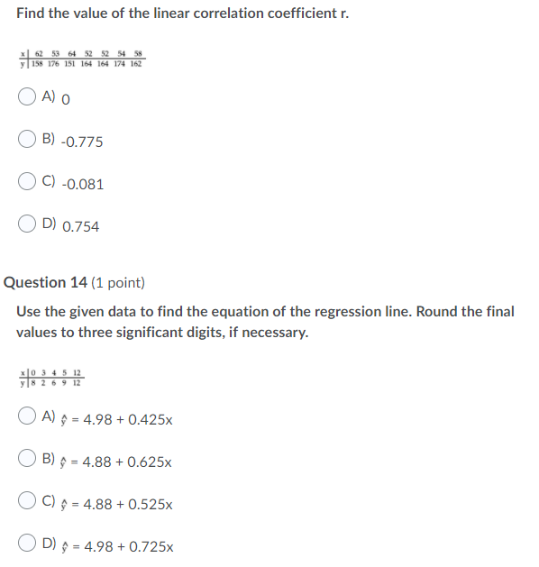 Solved Find the value of the linear correlation coefficient | Chegg.com