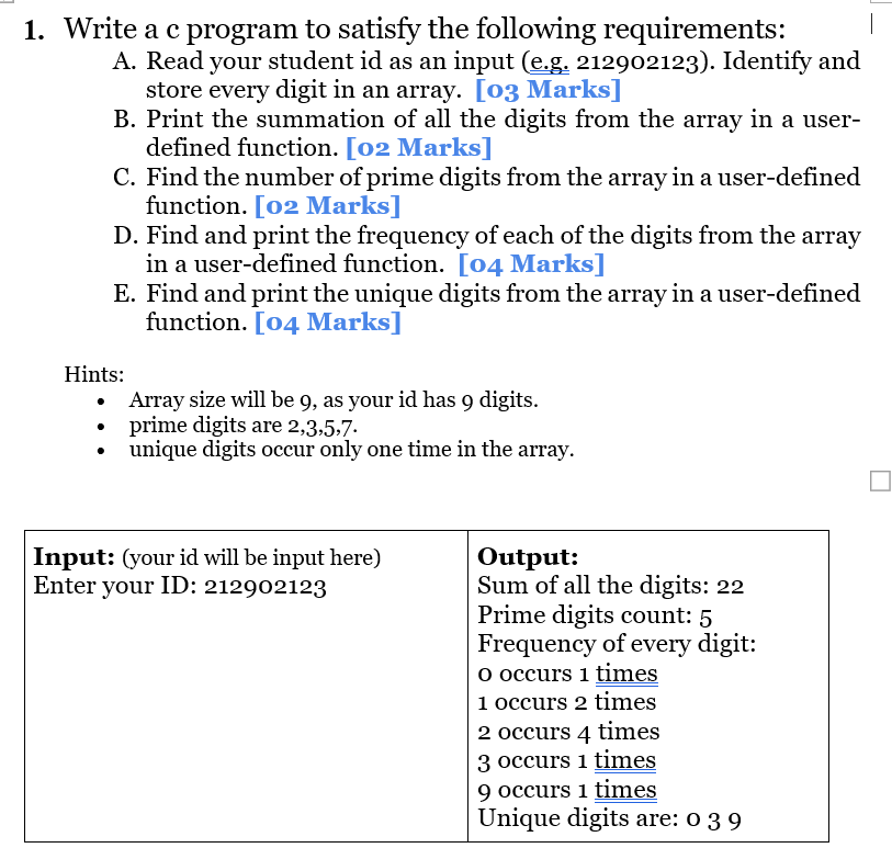 Solved | 1. Write a c program to satisfy the following | Chegg.com