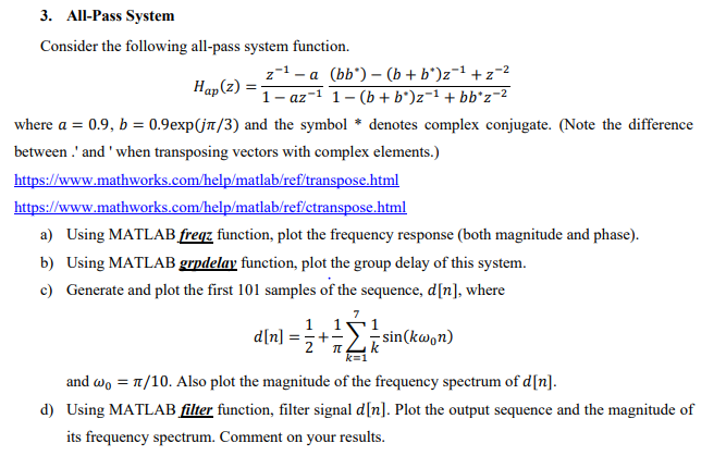 3. All-Pass System Consider the following all-pass | Chegg.com