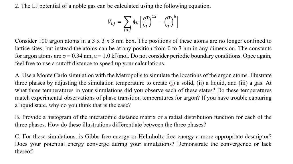 2. The LJ potential of a noble gas can be calculated | Chegg.com