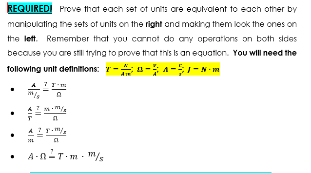 Solved REQUIRED! Prove that each set of units are equivalent | Chegg.com