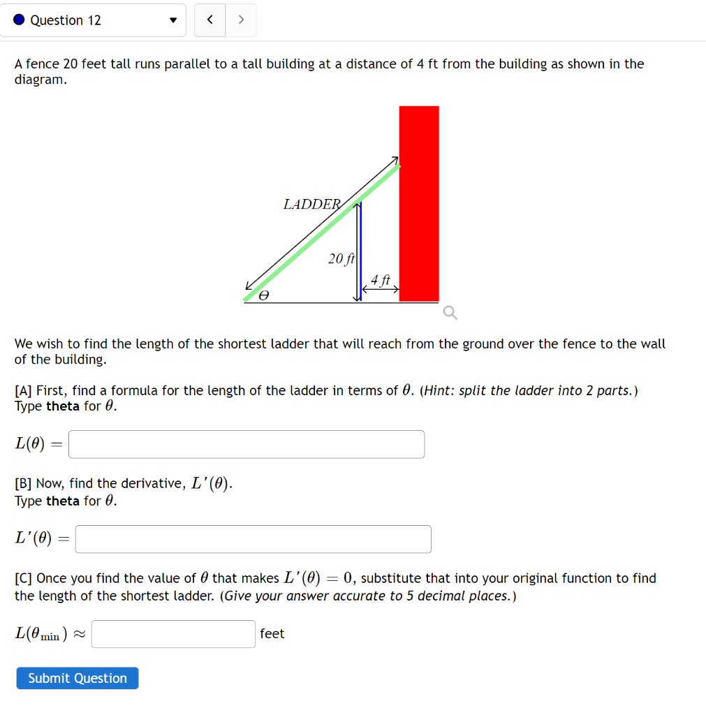Solved Question 12 A fence 20 feet tall runs parallel to | Chegg.com