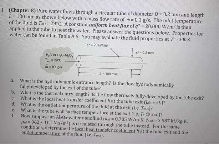 Solved (Chapter 8) Pure water flows through a circular tube | Chegg.com