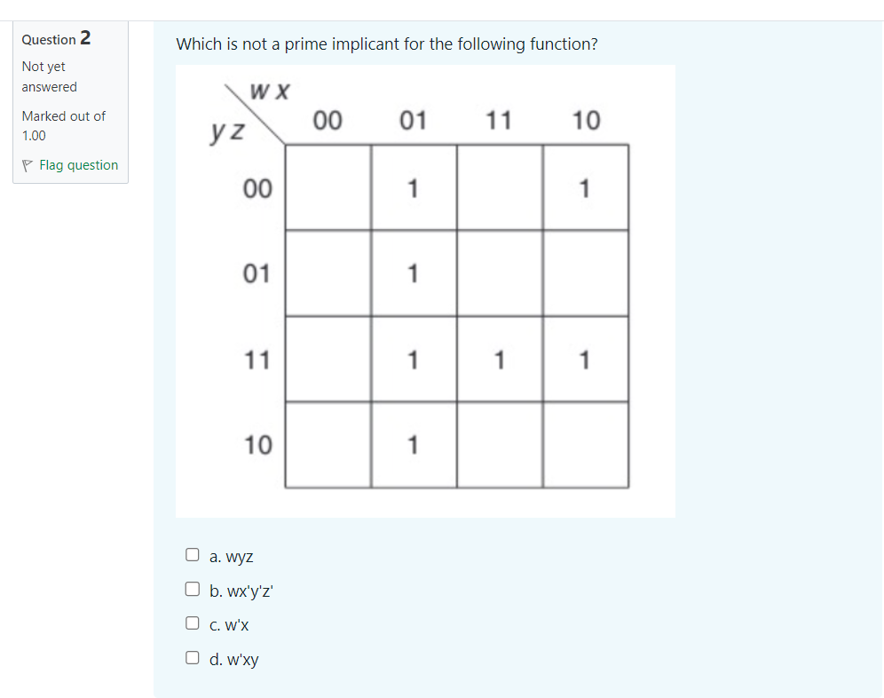 Solved Which Is Not A Prime Implicant For The Following