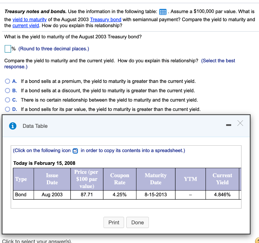 Solved Treasury notes and bonds. Use the information in the | Chegg.com